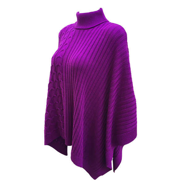 Capa Corta Cuello Alto Poncho para Dama Tela Tejida Color Magenta