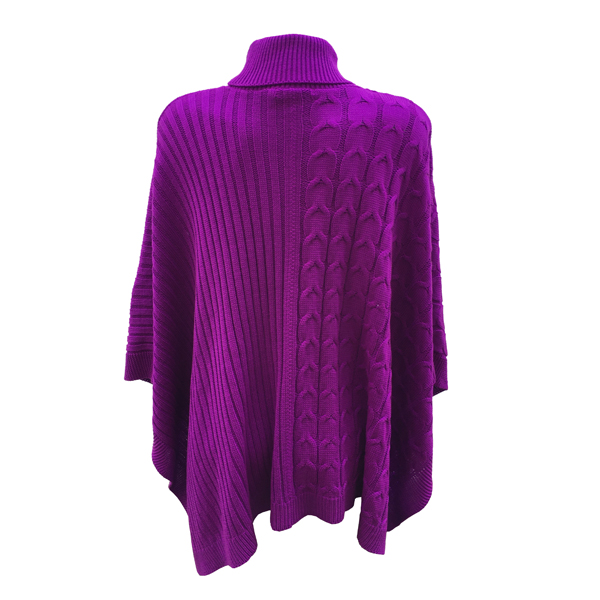 Capa Corta Cuello Alto Poncho para Dama Tela Tejida Color Magenta