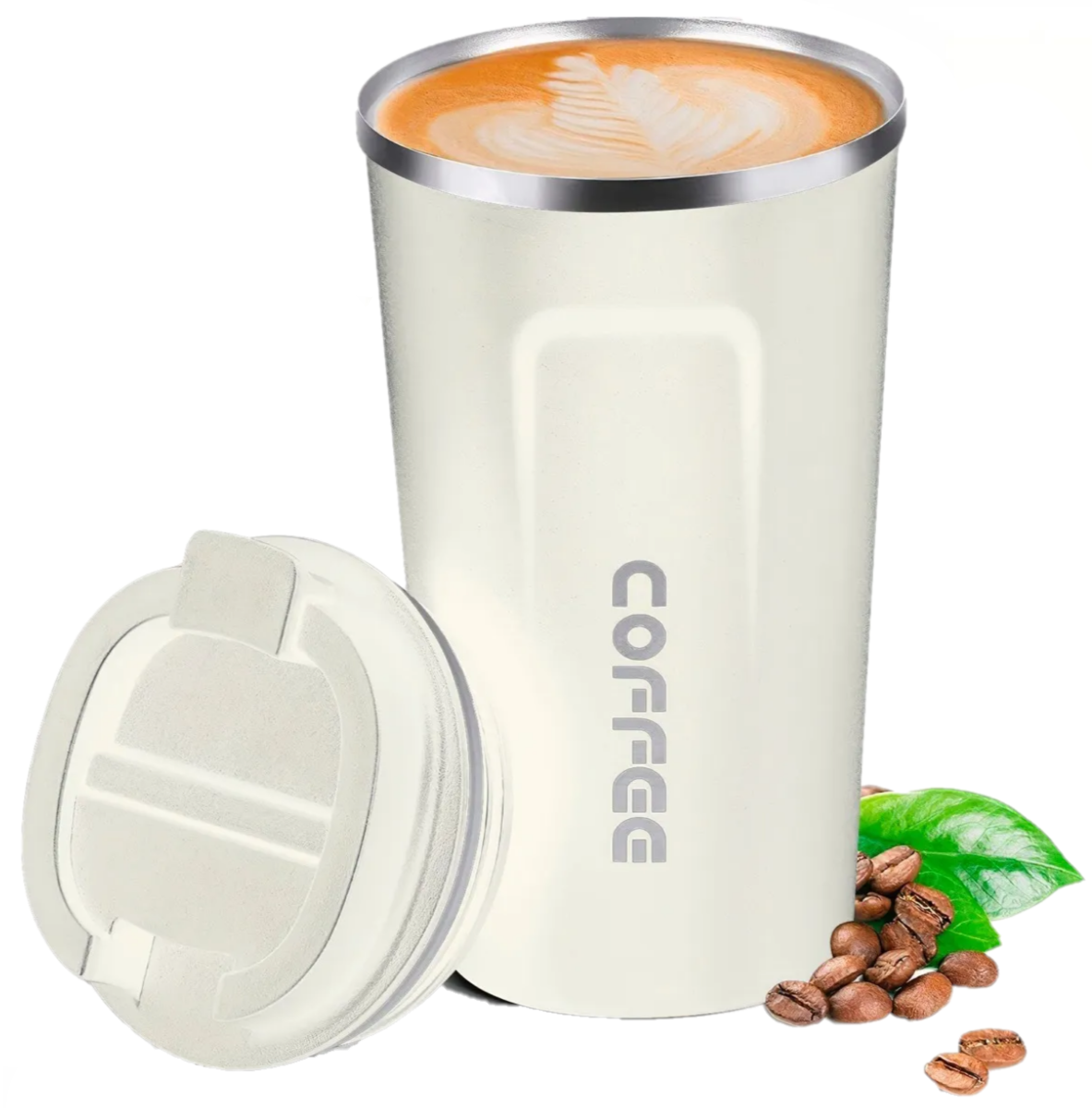 Termo Para Café Con Tapa De Acero Inoxidable Blanco - Onda Shop