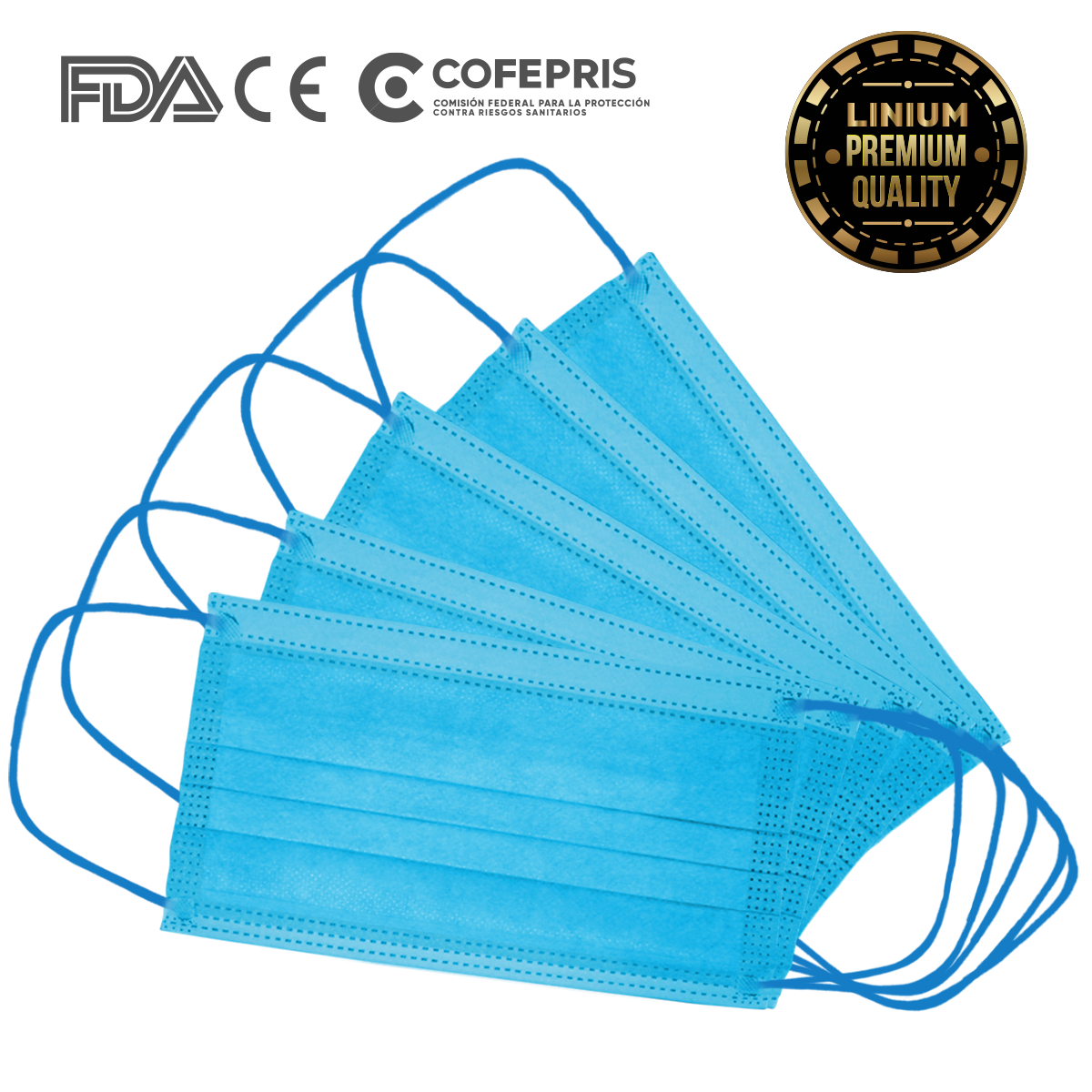 Cubrebocas Tricapa Termosellado Colores 50 Pzs Premium Azul