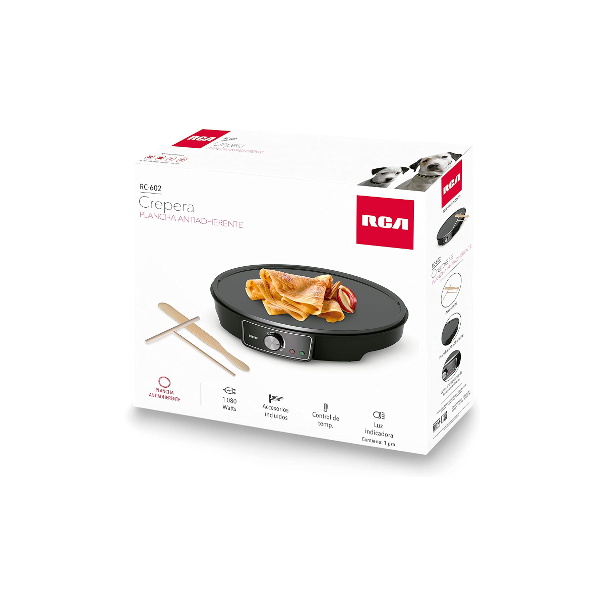 RCA RC-602- Crepera plancha antiadherente con accesorios