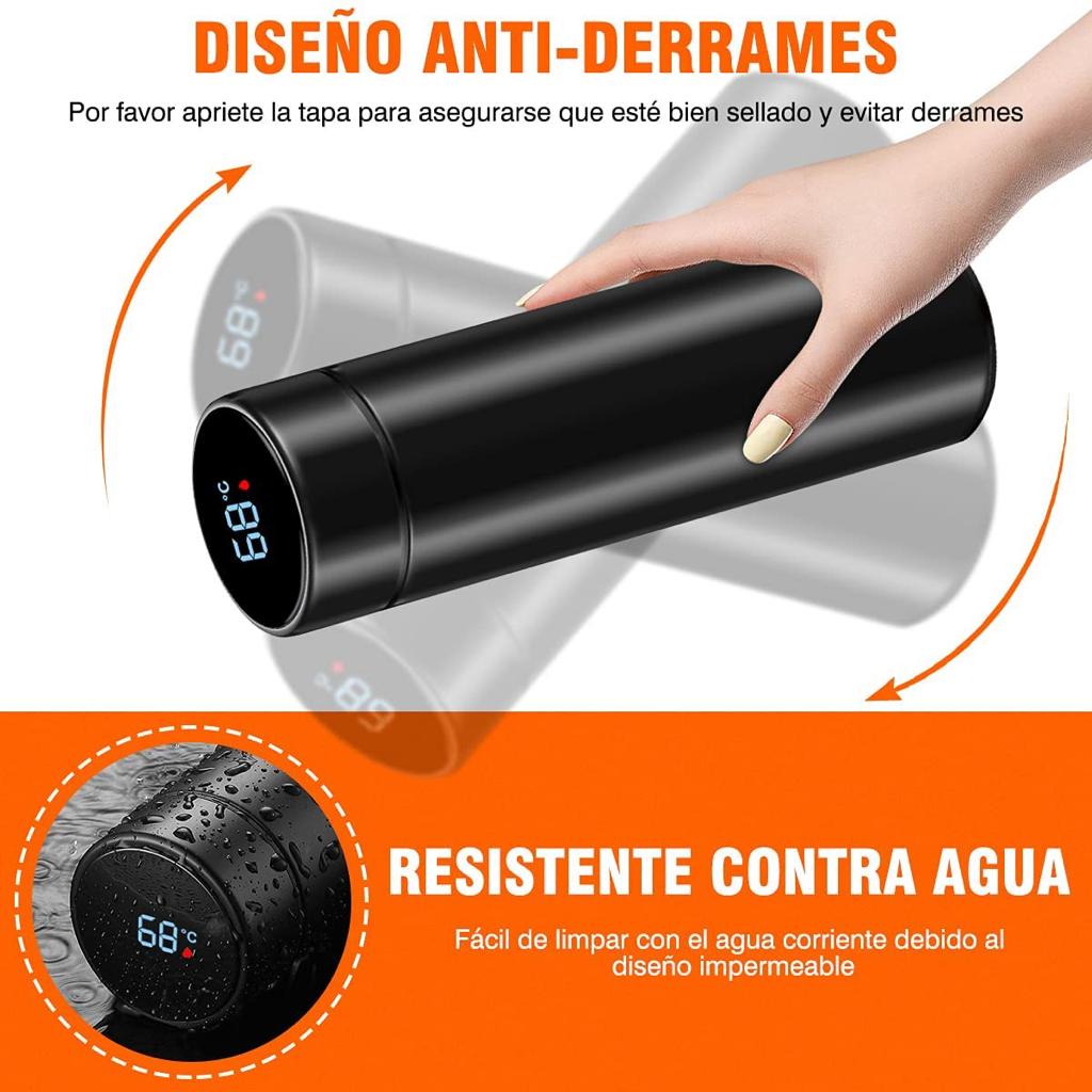 Termo Led Digital Acero Inoxidable 500ml Color Negro