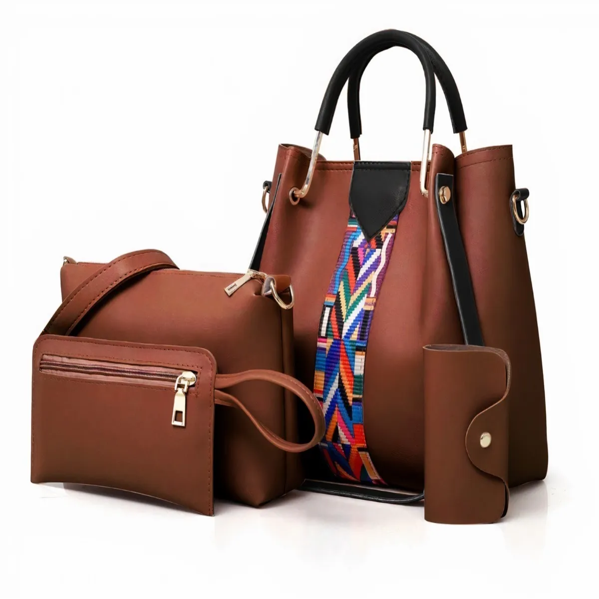 Juego De 4 Bolsas Informales De Lujo Para Mujer Color Camel A La Moda