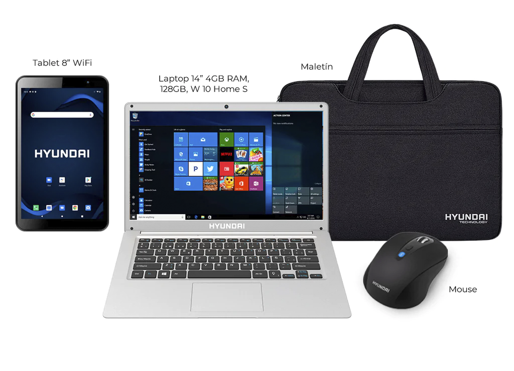 Bundle 4 en 1 (Tableta, Laptop, Mouse y Maletín) HYUNDAI