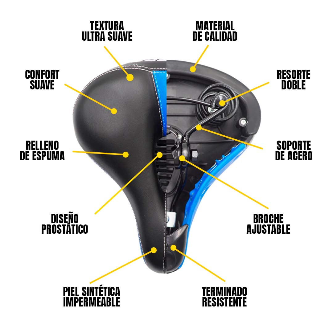 Asiento Bicicleta Prostático Ultra Confortable Negro con Azul