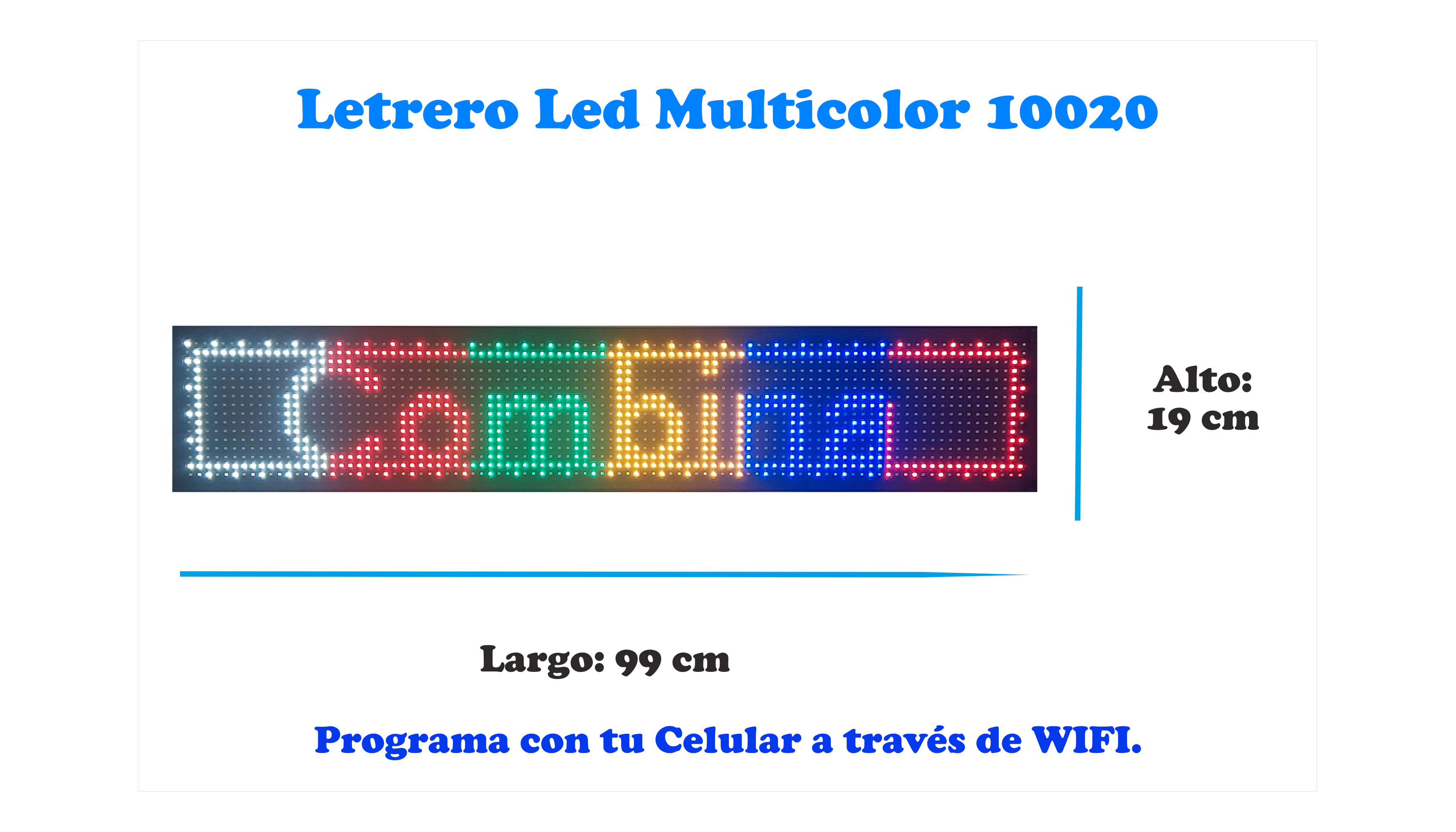Letrero Led Programable Multicolor Por Wifi 100x20cm Para Publicidad, Facil de usar.