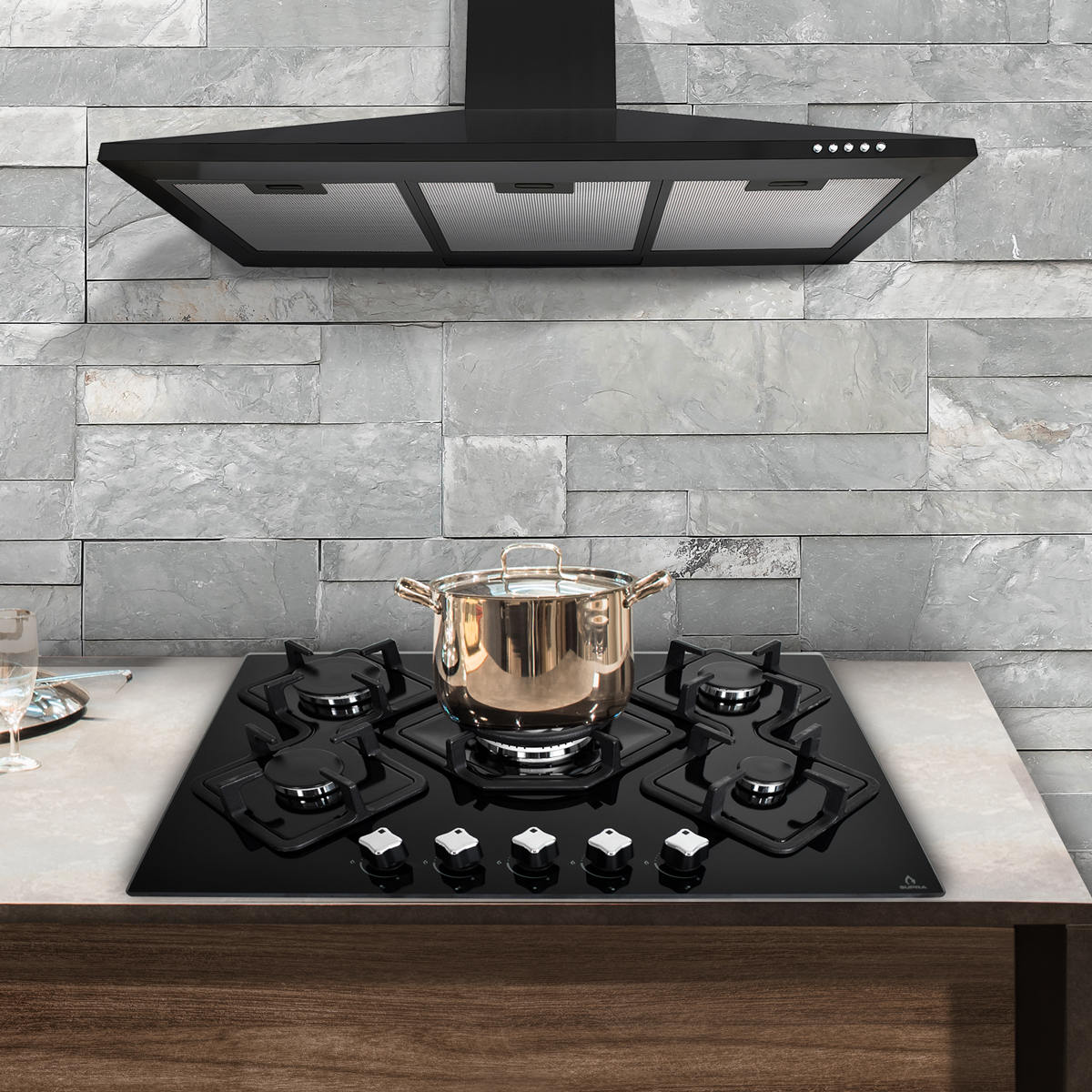 Parrilla Empotrable INFINITY Supra De Cristal Templado 5 Quemadores ...