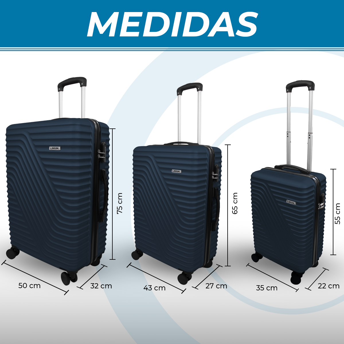 Set de 3 Maletas Rígidas Azul LINIUM Diamond Blue