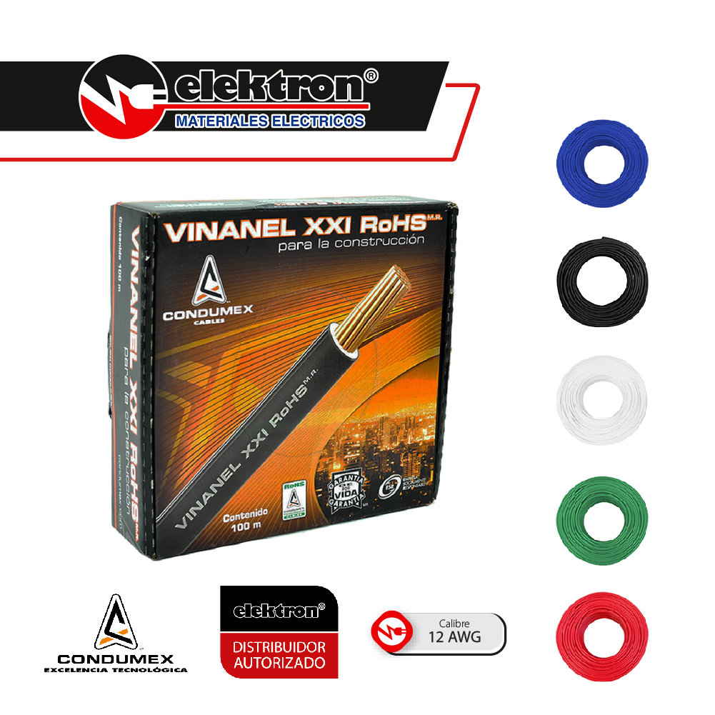 Caja 100 Mts, Cable negro, THW, Cal 12, AWG, CONDUMEX VINANEL XXI