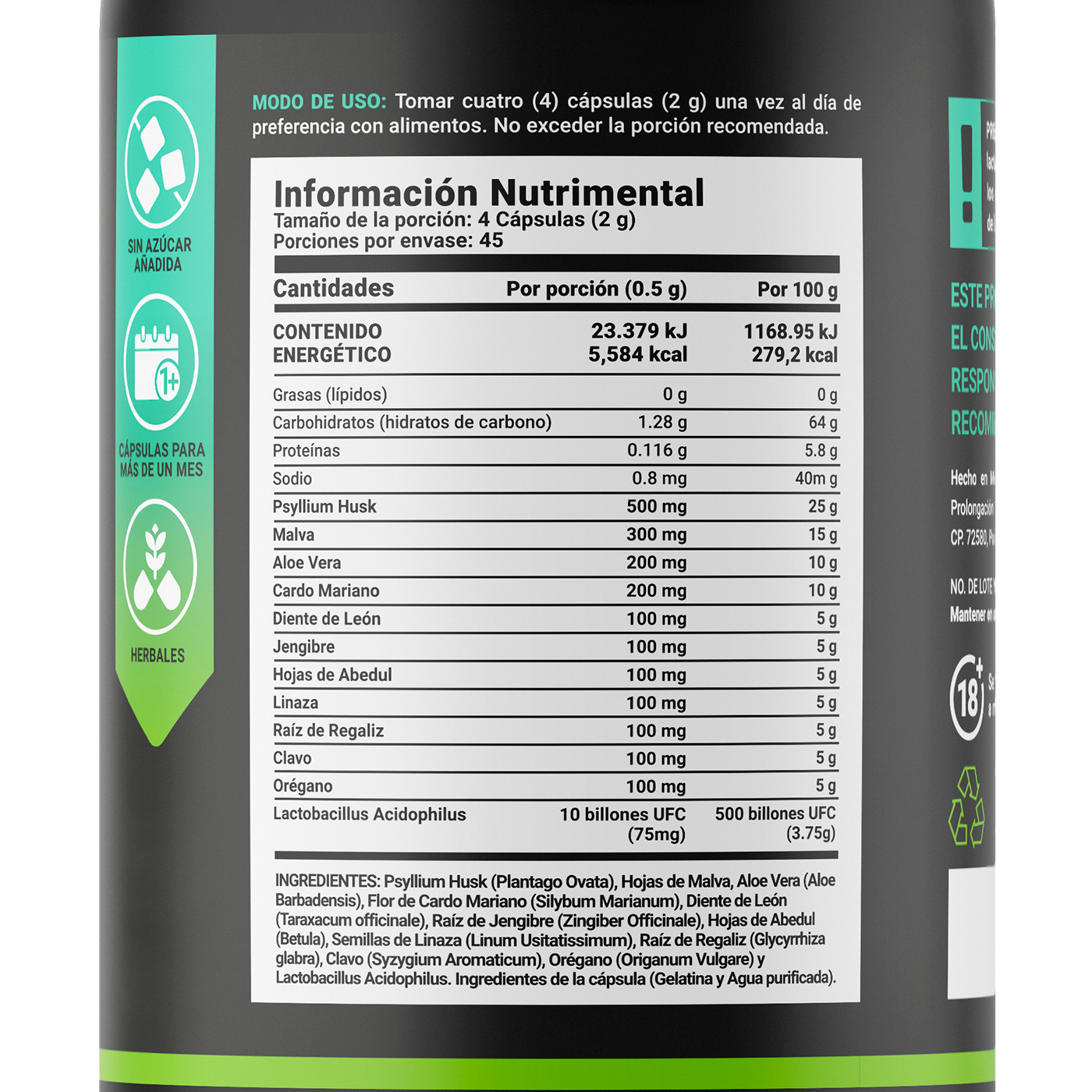 Detox Natural De 180 Cápsulas, Dtox Blend. B Life.