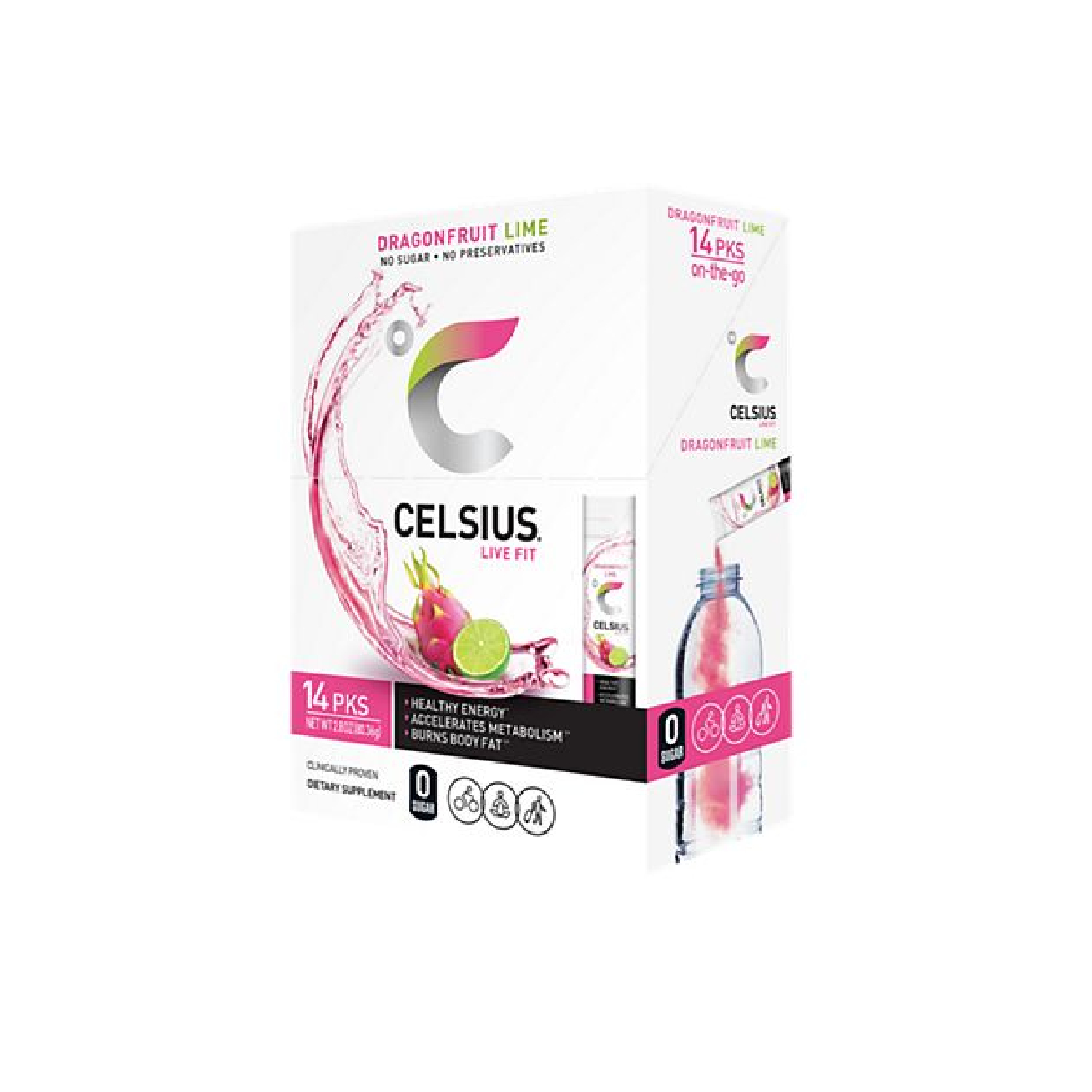 Celsius Energy Drink Stick Packs- Dragonfruit Lime (14 packets)