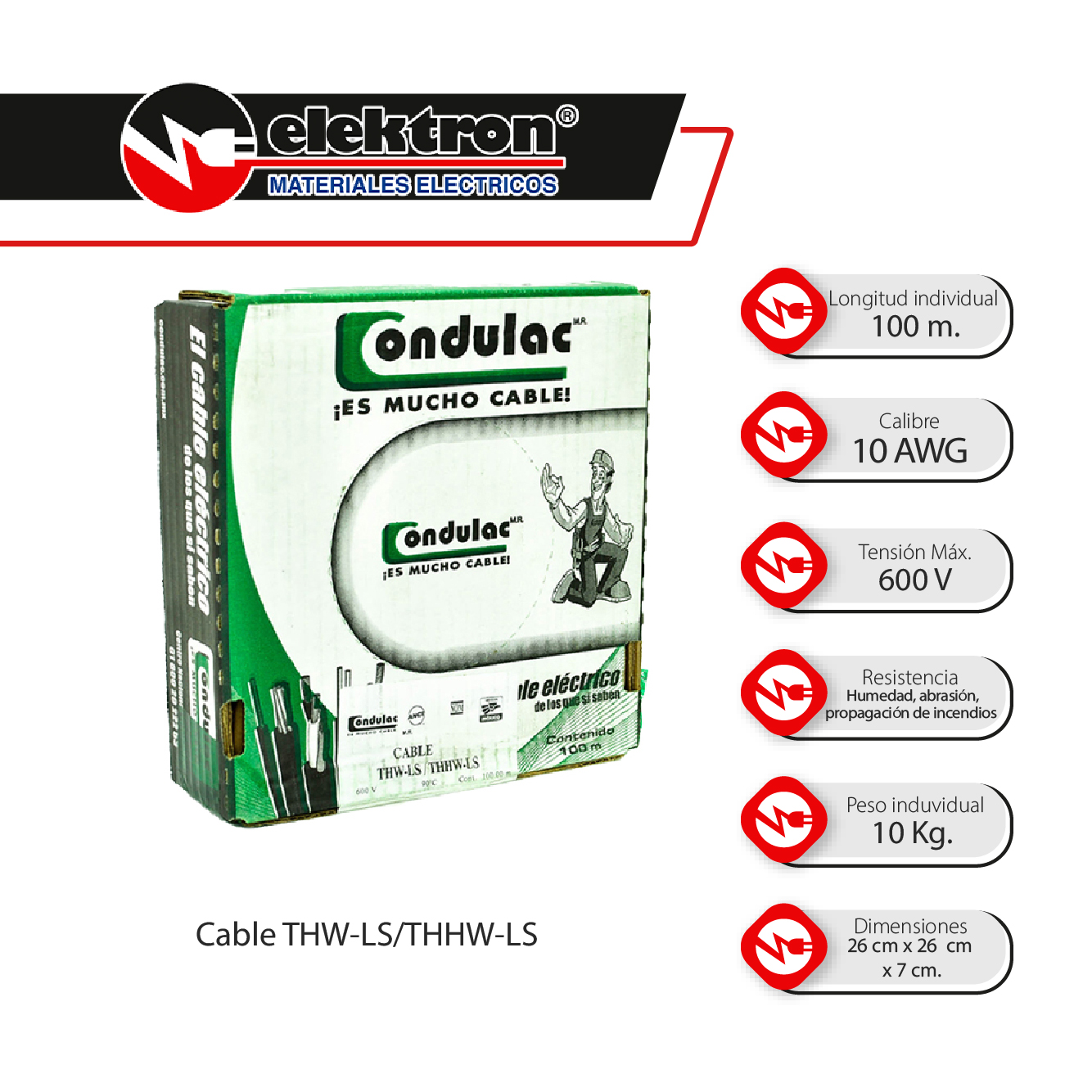 Caja 100 Mts, Cable eléctrico Negro, Cal 10, 100% CONDULAC