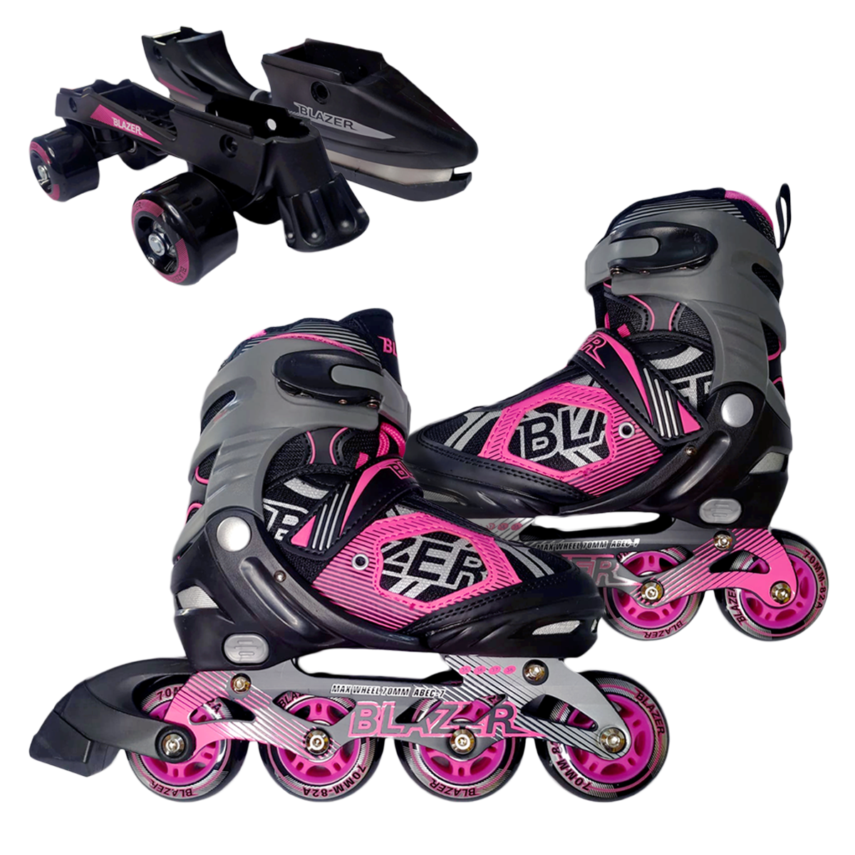 Patines Ajustables tres en uno en Linea Roller y Hielo Color Rosa