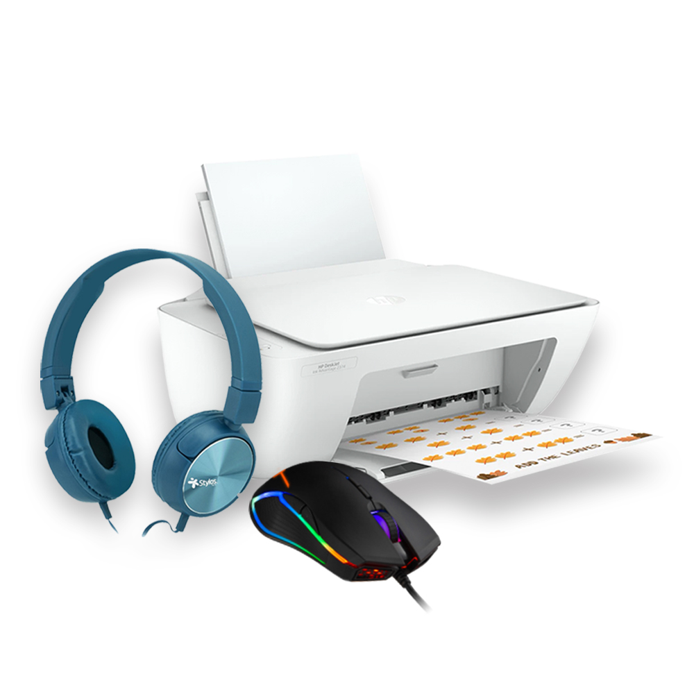 Impresora a color multifunción HP DeskJet 2374 + Diadema + Mouse