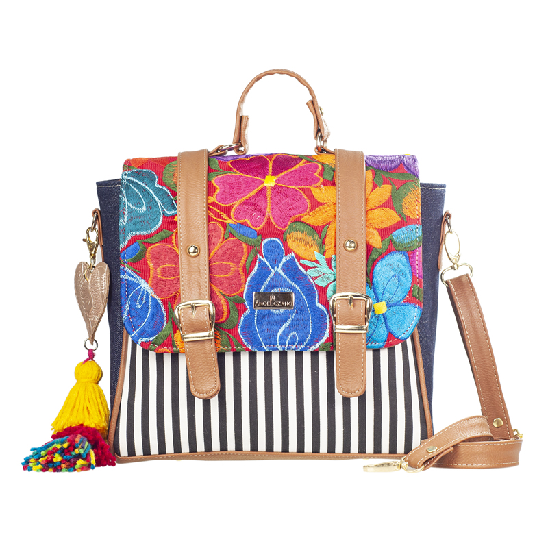 Backpack AngeLozano de Mezclilla color Azul con Telar Artesanal de ...
