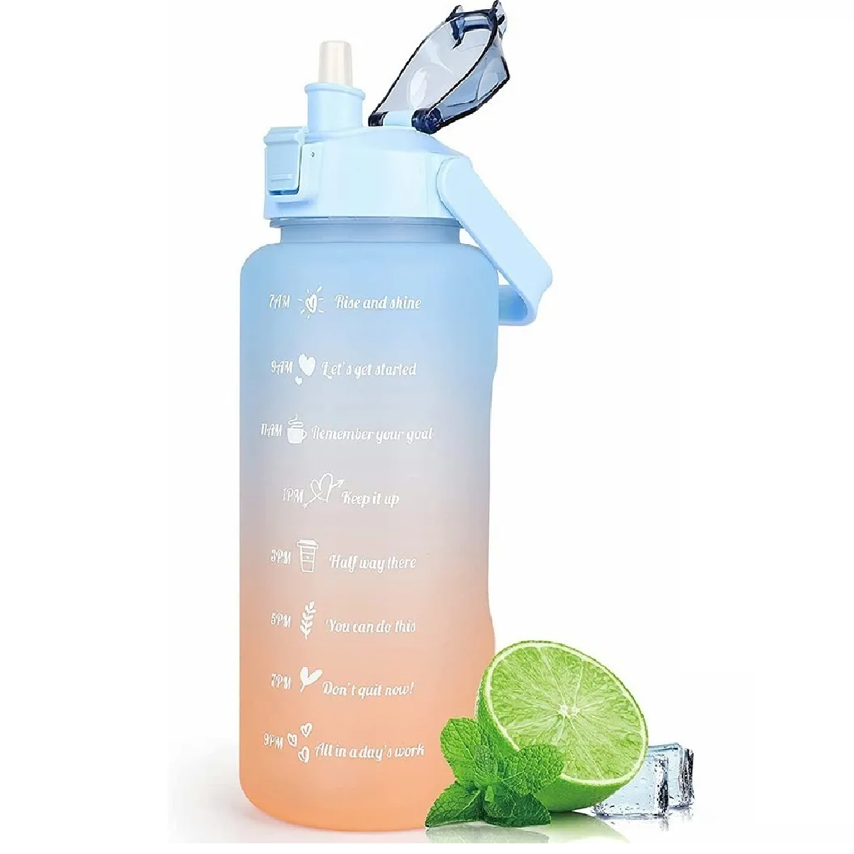 Botella De Agua Motivadora 2 Litros Con Marcador De Tiempo Azul