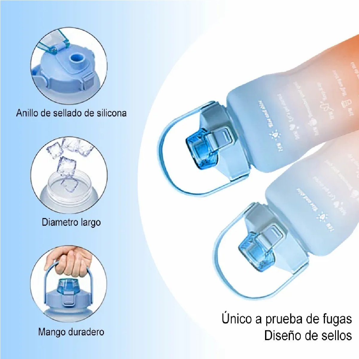 Botella De Agua Motivadora 2 Litros Con Marcador De Tiempo Azul