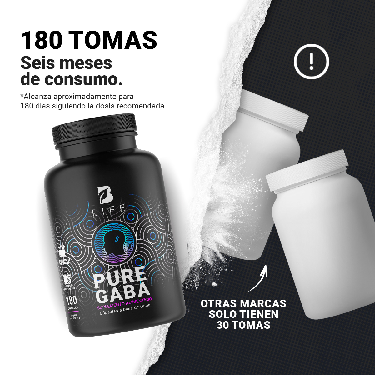 Gaba De 180 Cápsulas De 500mg. Pure Gaba B Life