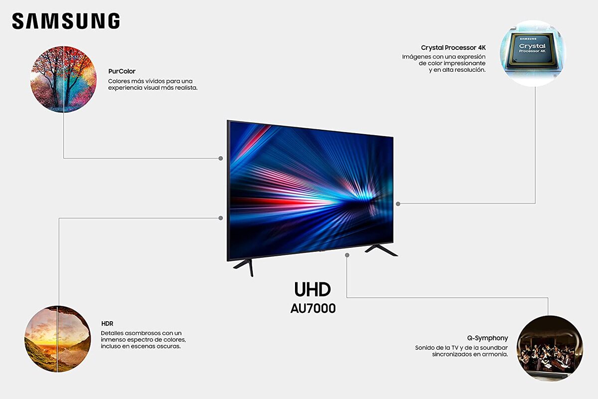 Pantalla Samsung 55" pulgadas Crystal UHD 4K UN55AU7000FXZX