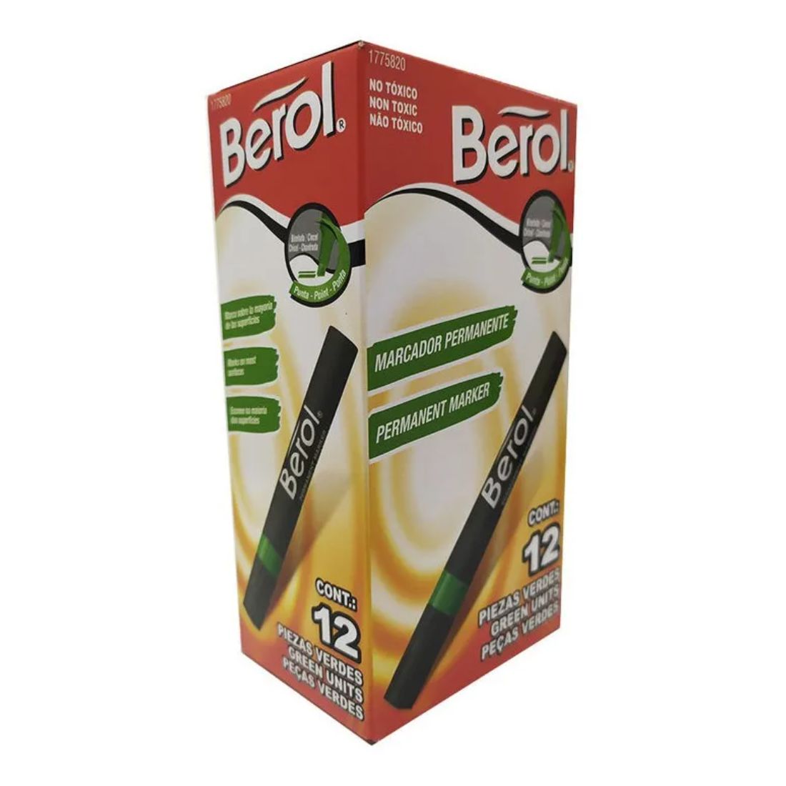 Marcador Permanente Berol Verde Punta Cincel 12 Pzs