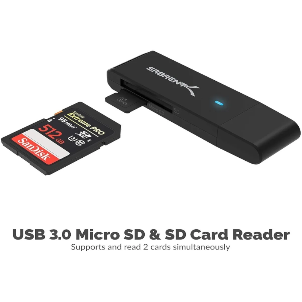 Lector Tarjetas Memoria USB 3.0 SD Micro SD Sabrent CR-T2M