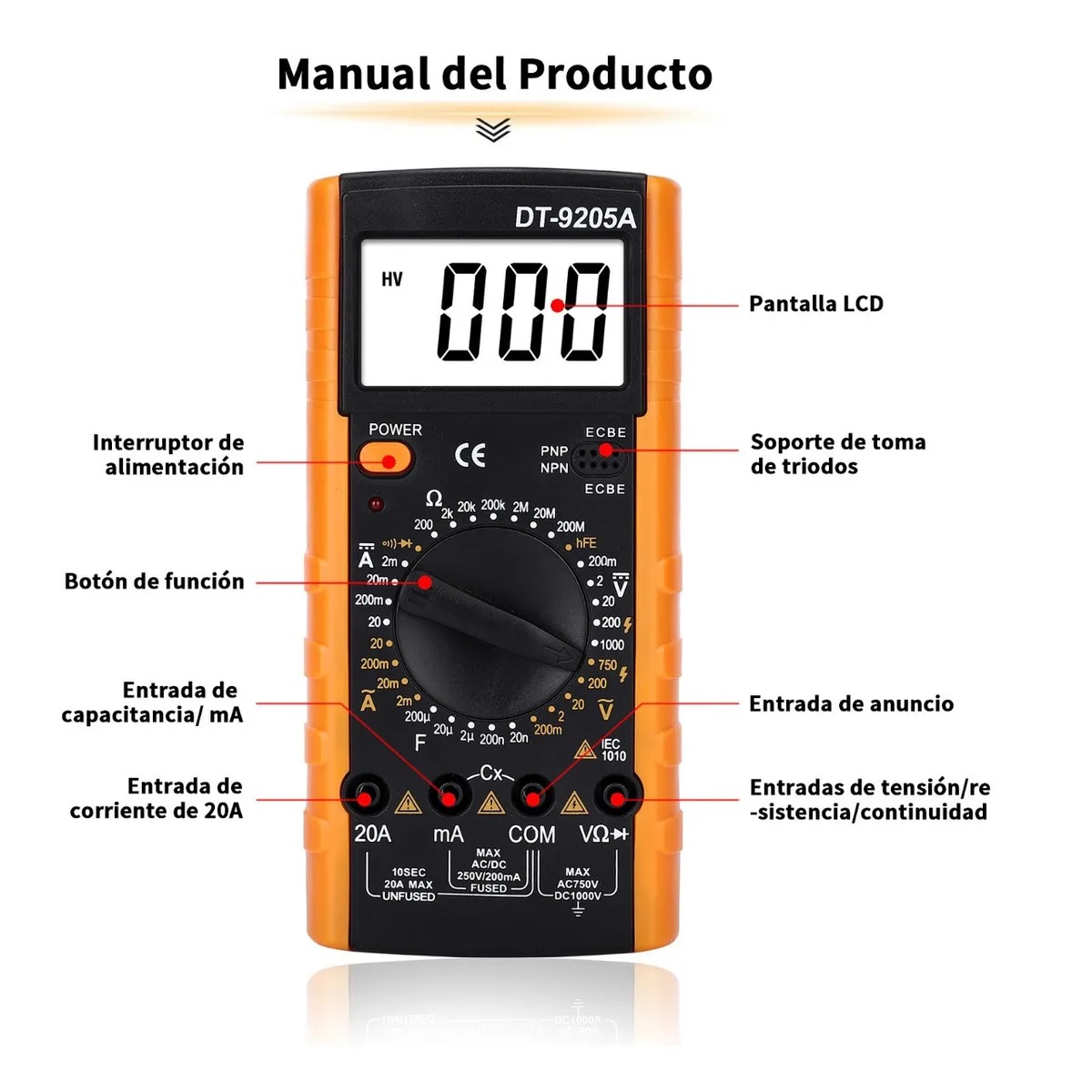 Multimetro Professional Digital Lcd Portátil Ac/dc Dt-9205a
