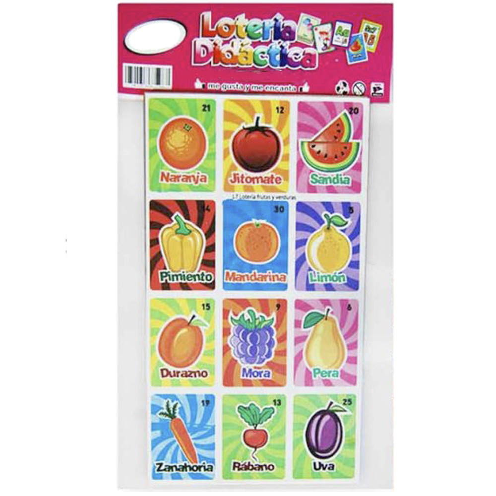6 Loteria didactica frutas y verduras 30 cartas 21 cm