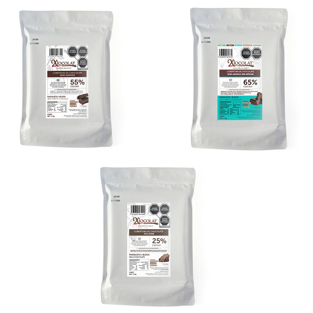 Xiocolat Mix Coberturas de Chocolate Semiamargo, Sin Azucar y de Leche