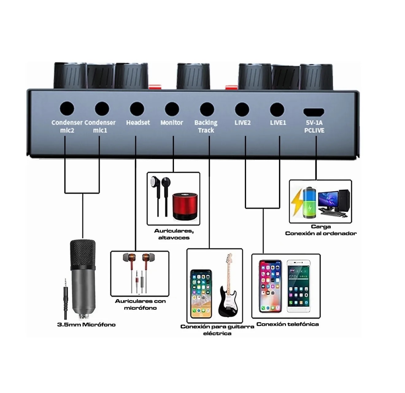 Mezcladora Audio V8s De Audio Con Tarjeta De Sonido Podcas