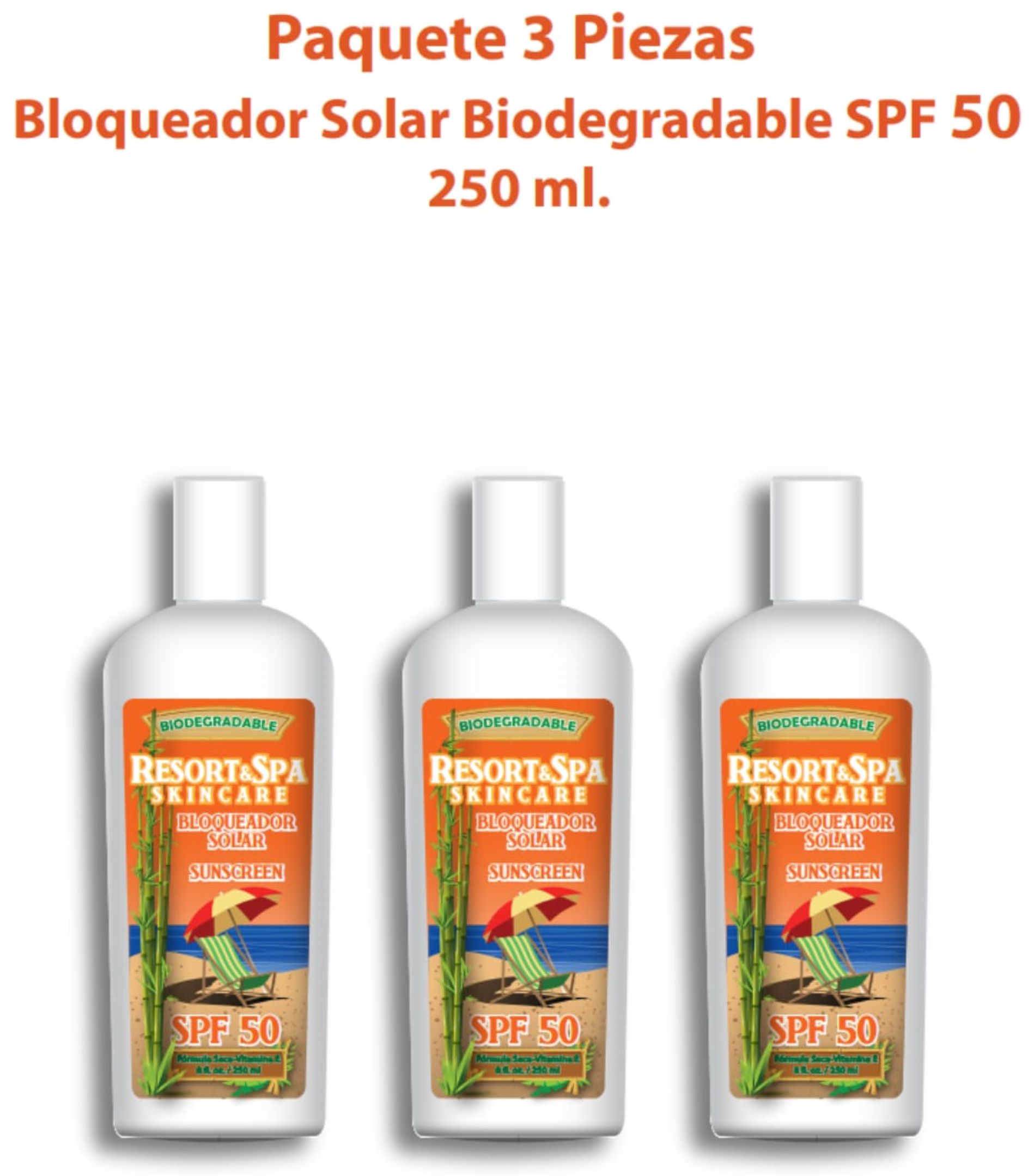 3 Piezas, Bloqueador Solar SPF 50 250 ml Biodegradable, Organico y Natural