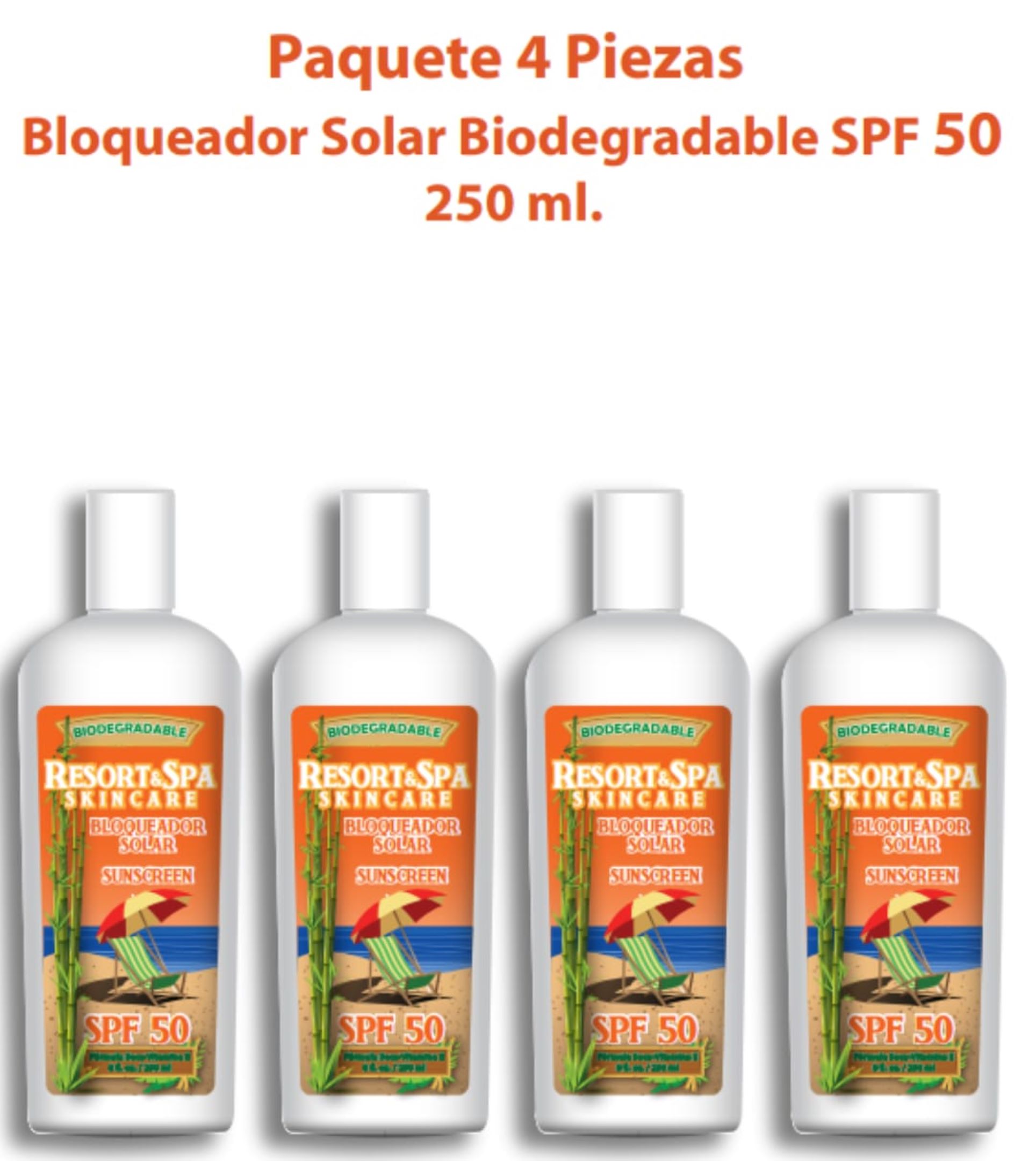 4 Piezas, Bloqueador Solar SPF 50 250 ml Biodegradable, Organico y Natural
