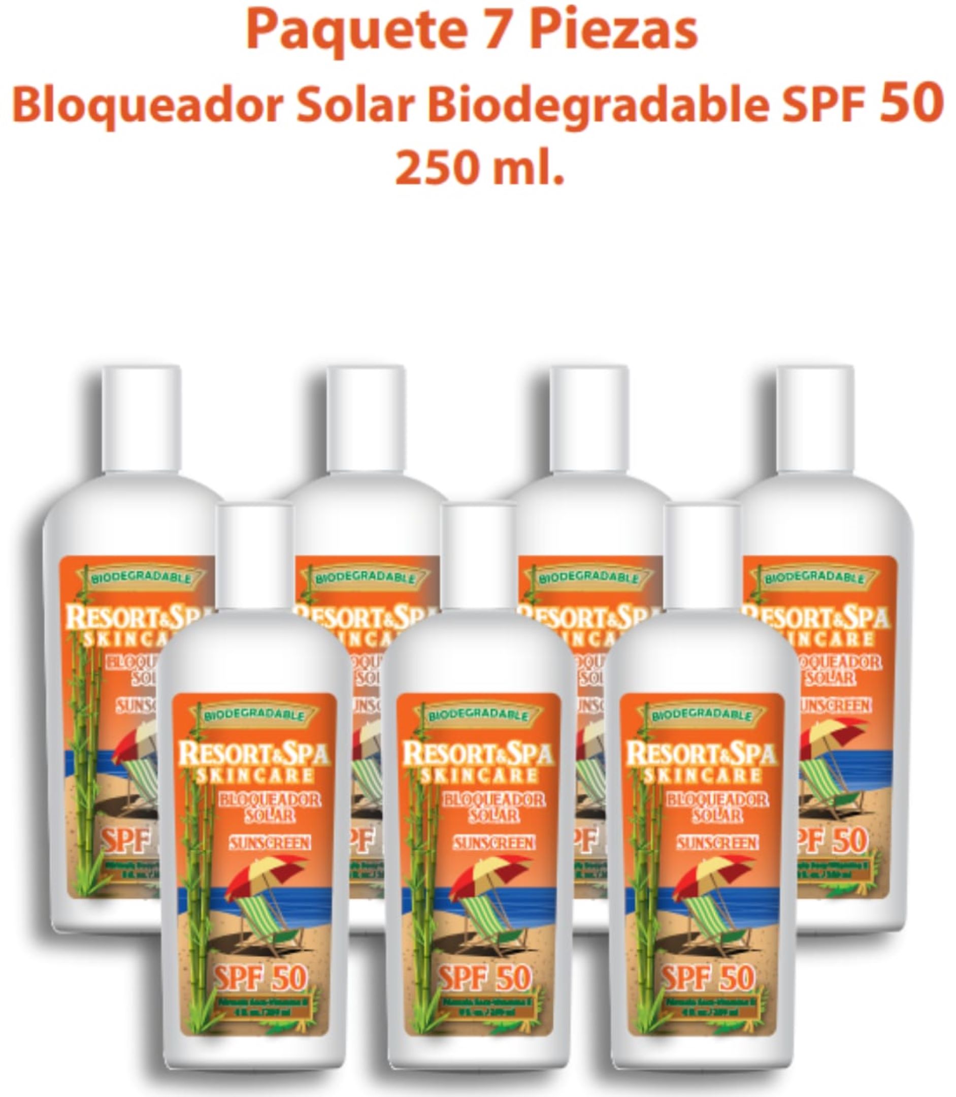 7 Piezas, Bloqueador Solar SPF 50 250 ml Biodegradable, Organico y Natural