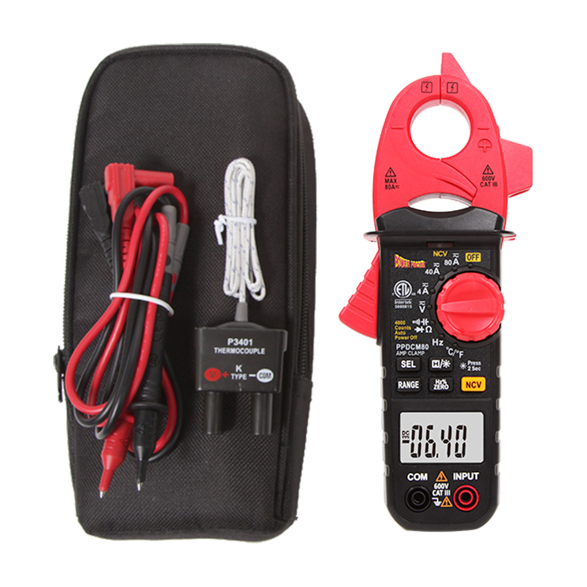 Pinza Amperimétrica Digita, CAT III 600V, PPDCM80 Power Probe