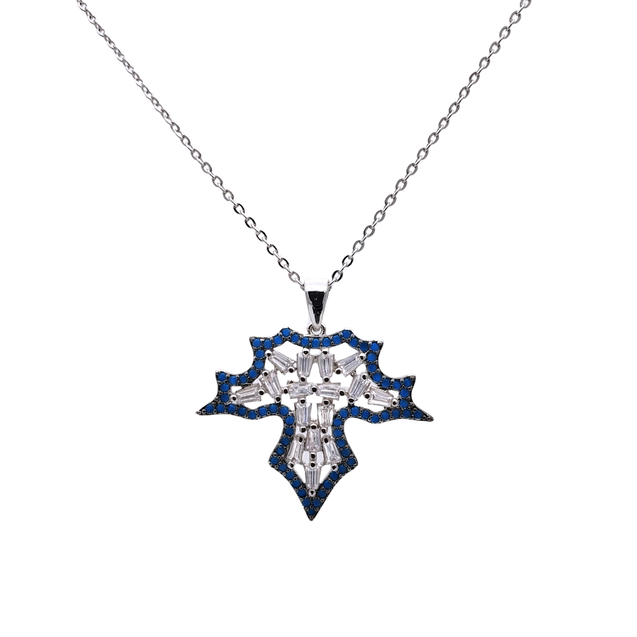 Collar en rodio hoja maple con zircónias