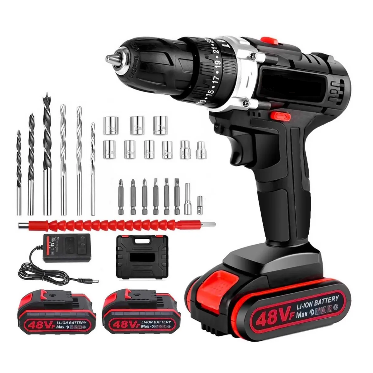 Taladro Eléctrico Inalámbrico Impacto 48v 1200rpm Negro