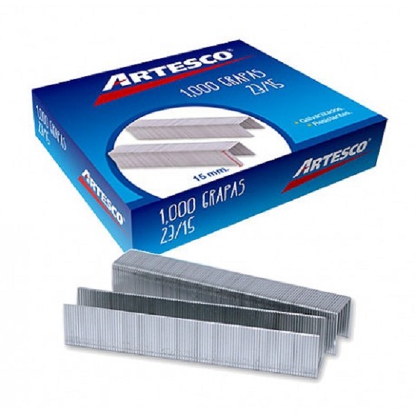 Caja con 1000 Grapas 23/15 Galvanizado Resistente Artesco 4pzs