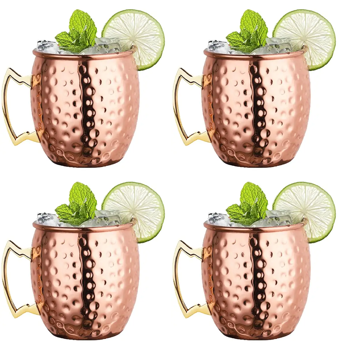 Set de 4 tazas/vasos Moscow Mule metálicos, de cobre para coctelería.