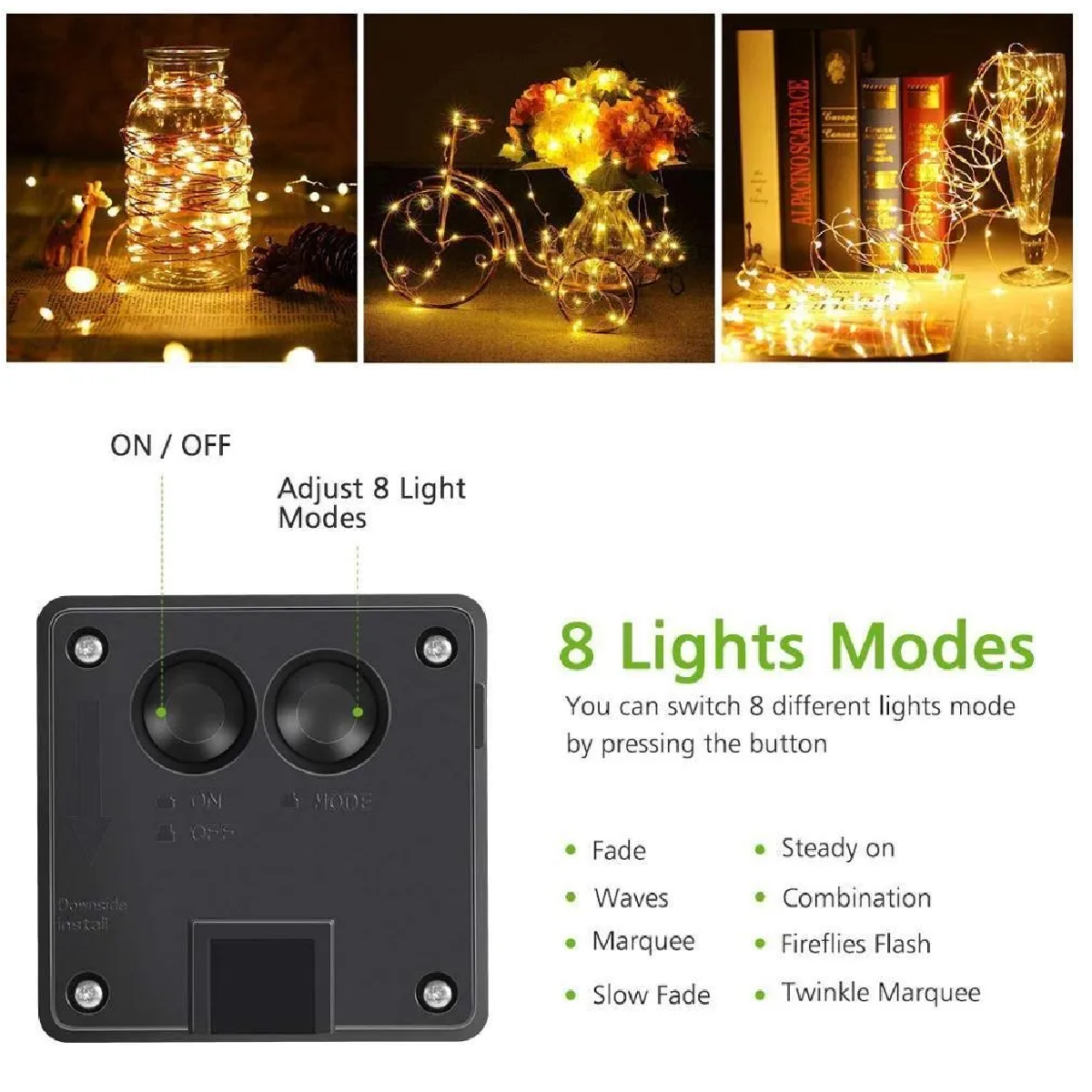 20m Tira Led 8 Modos De Luces Solares Para Jardín Exterio