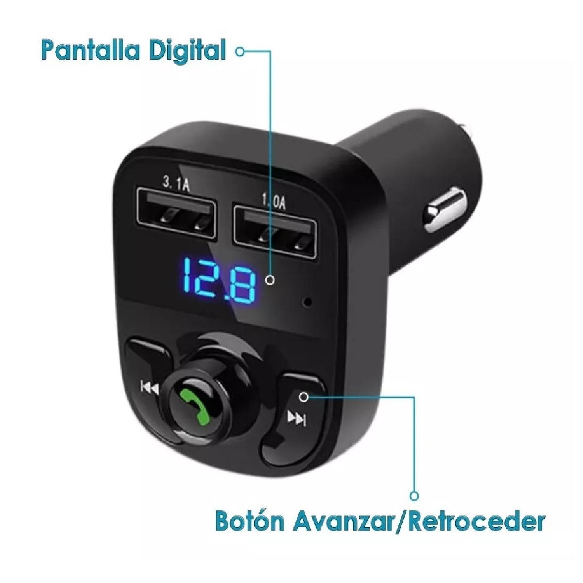 Transmisor Fm Bluetooth Cargador Doble Usb Manos Libres