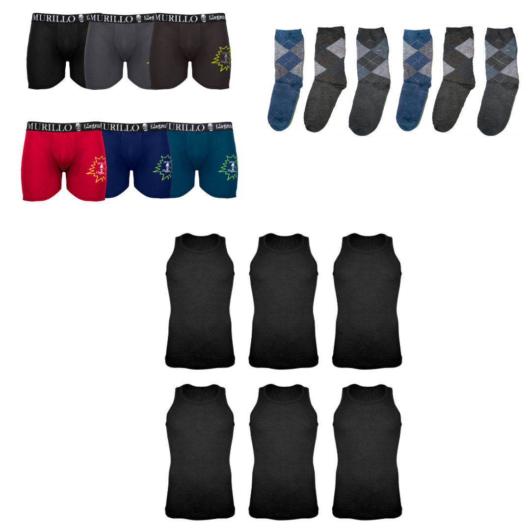 3 paquetes de 6 prendas ropa interior para hombre.
