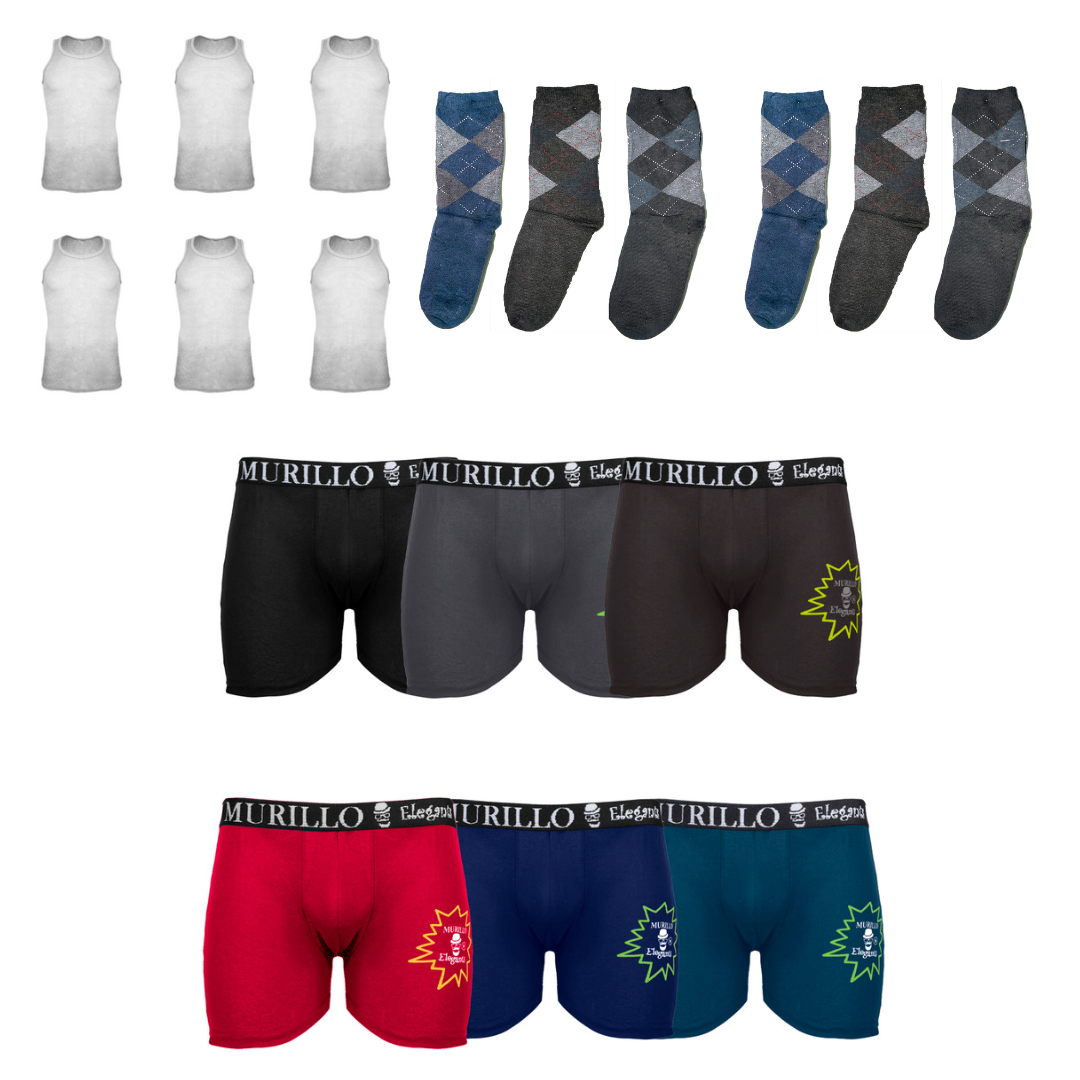 3 paquetes de 6 prendas ropa interior para hombre.