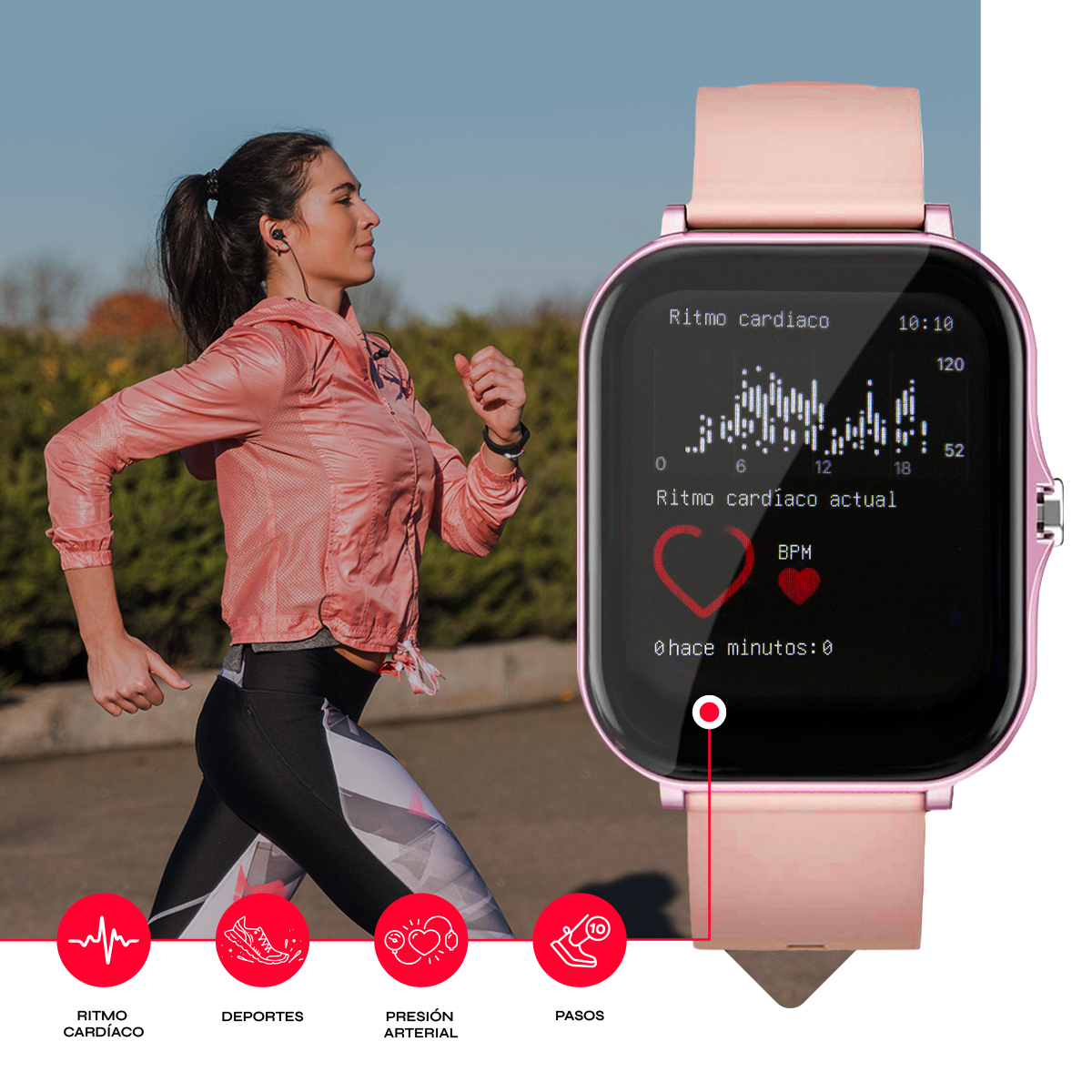 Smartwatch Mujer Reloj Inteligente Deportivo Silicón Rosa