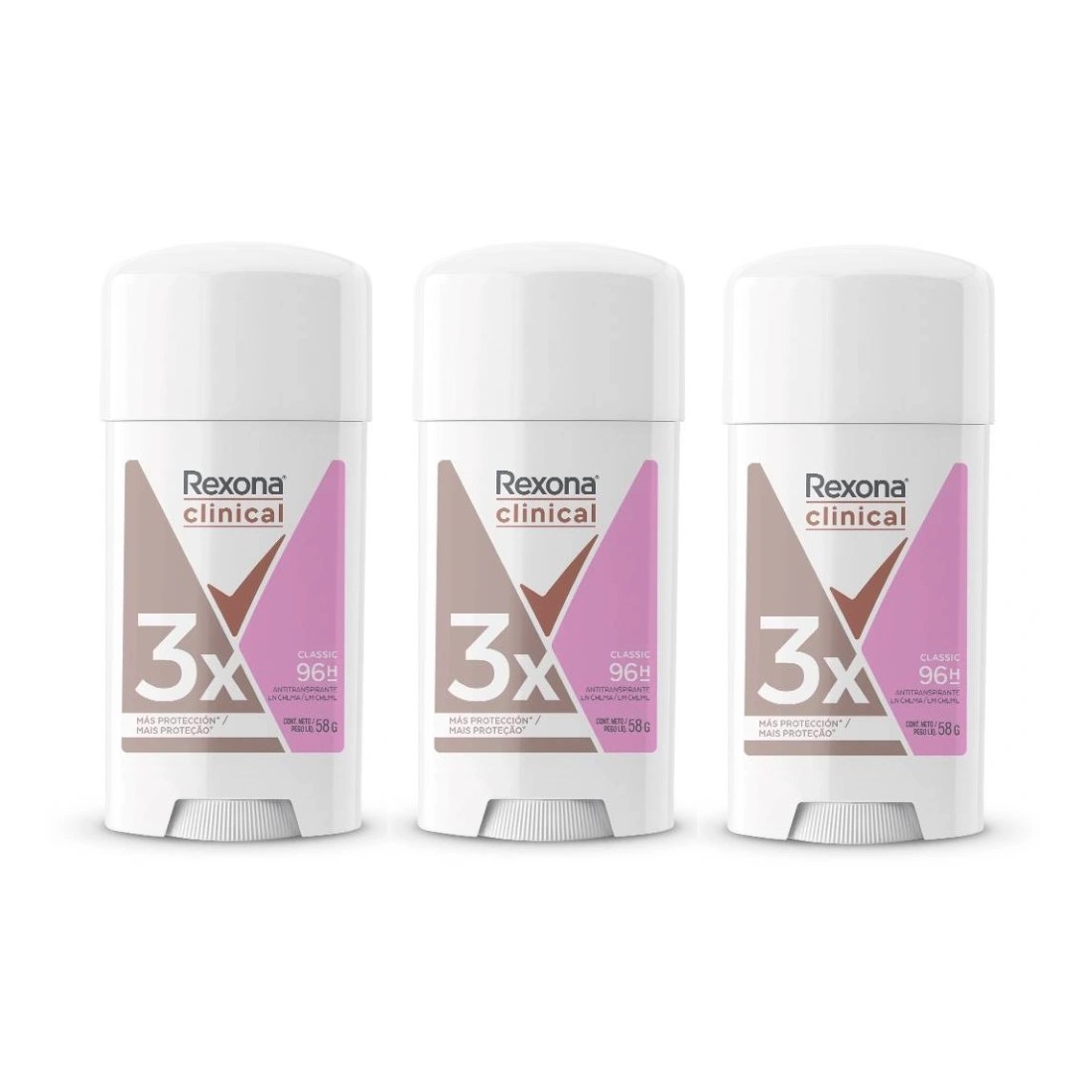 Antitranspirante En Crema Rexona Clinical Para Mujer 58g c/u, 3 Piezas