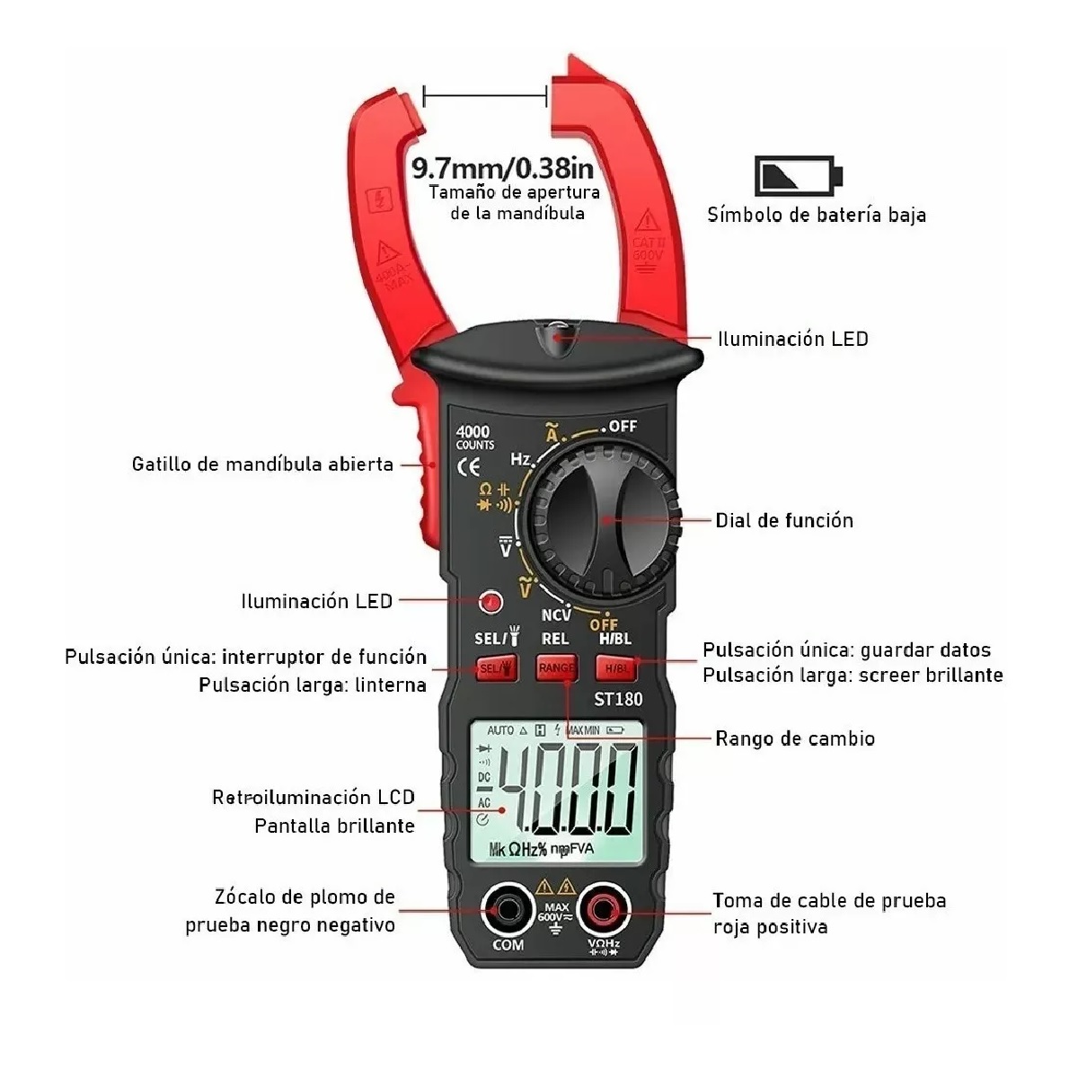 Multímetro De Voltimetro Digital Ca/cc De 4000 Conteos
