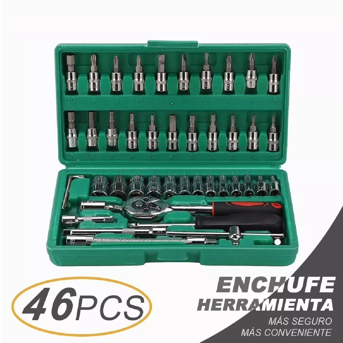 Kit De Herramientas Mecanica 46 Pz Con Desarmador Y Matraca