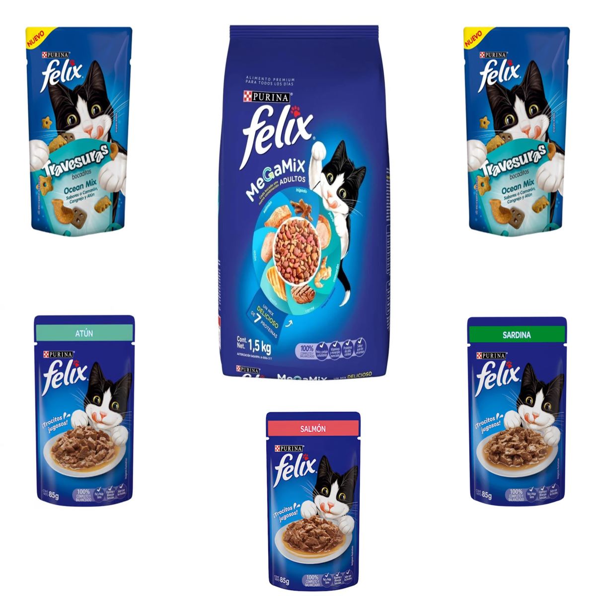 Pack Felix Alimento Gato 36 Sobres 2 Travesuras Y 1 Megamix