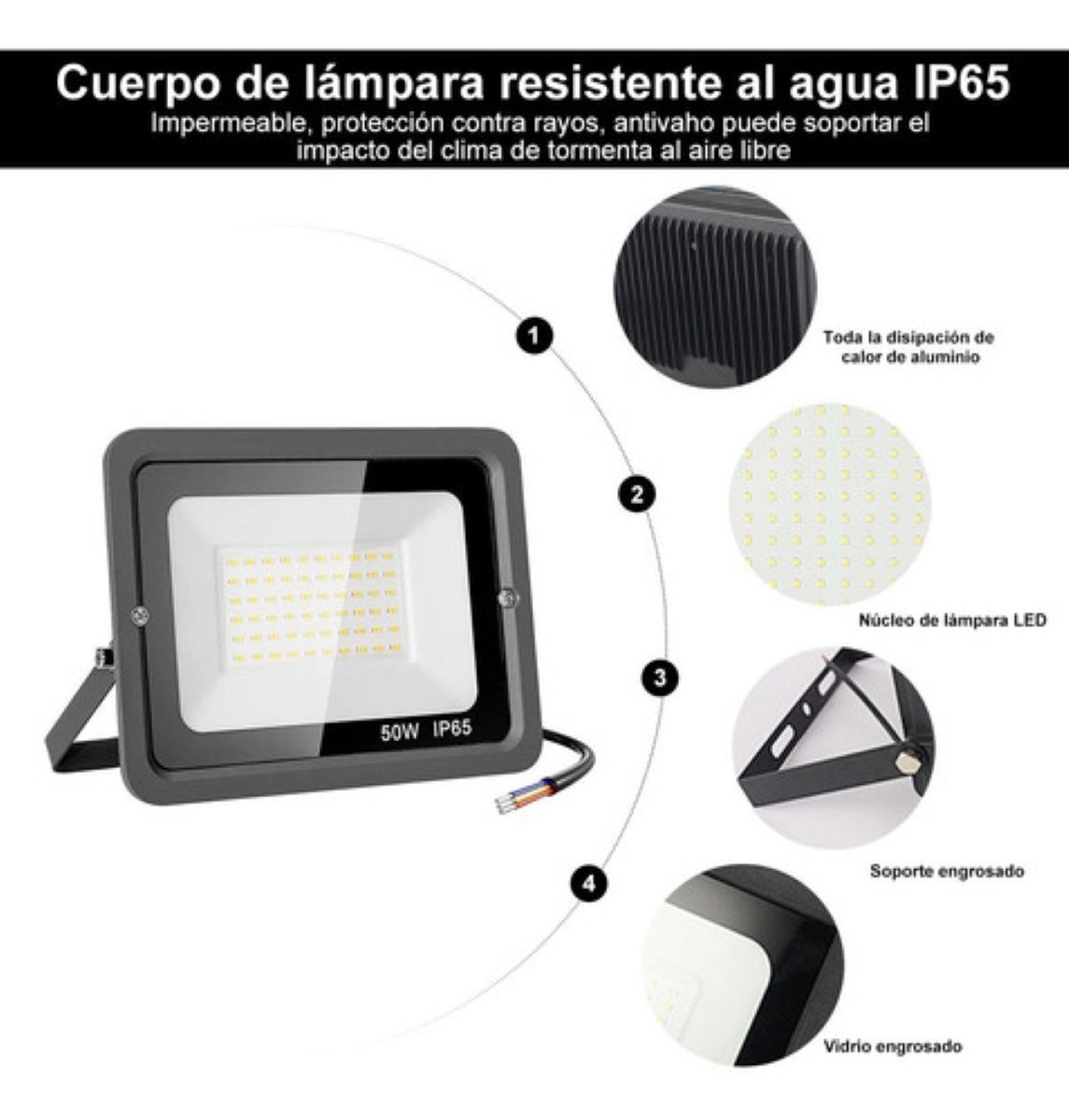 Reflectores Led 50w Iluminacion Lamparas Leds Exterior 110v Negra