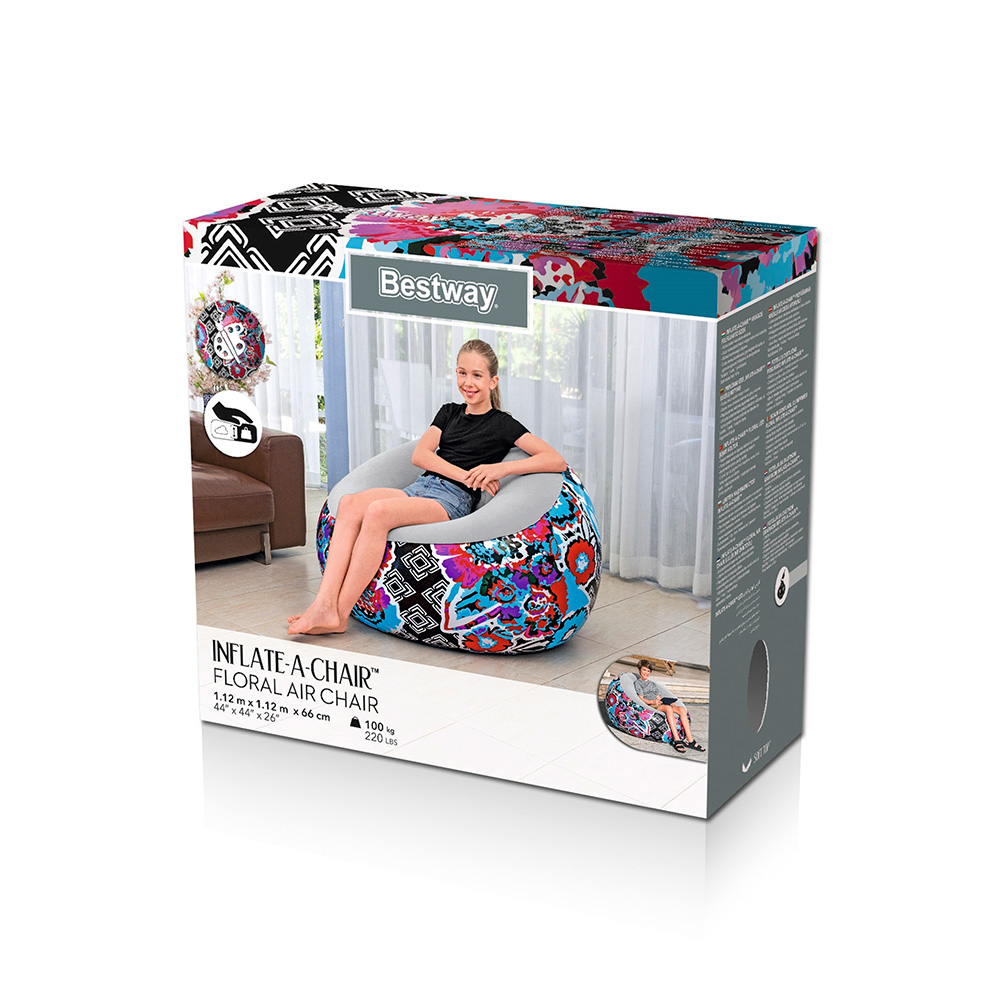 Sillón Inflable Puff Aterciopelado Bestway Diseño Floral Multicolor