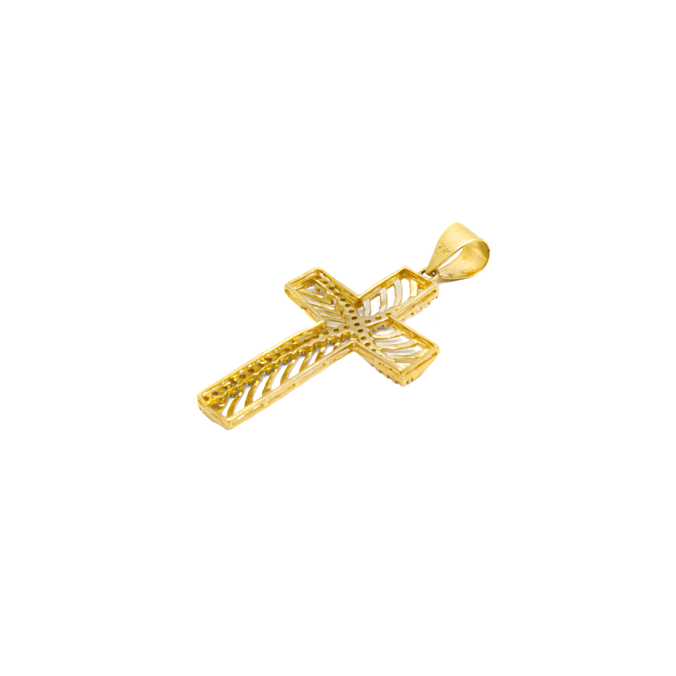 Cruz con Líneas y Circonias Oro 10 Kilates.