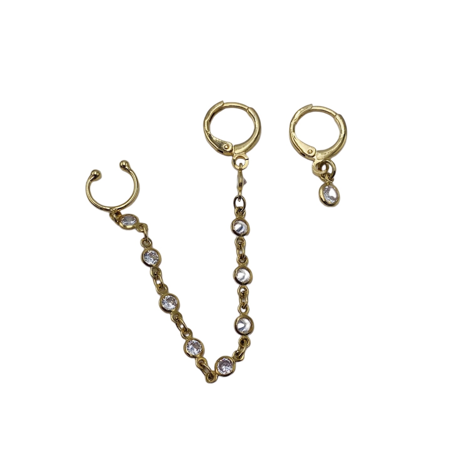 Aretes Modernos con cadenita- Baño de oro 18K- Aretes dorados